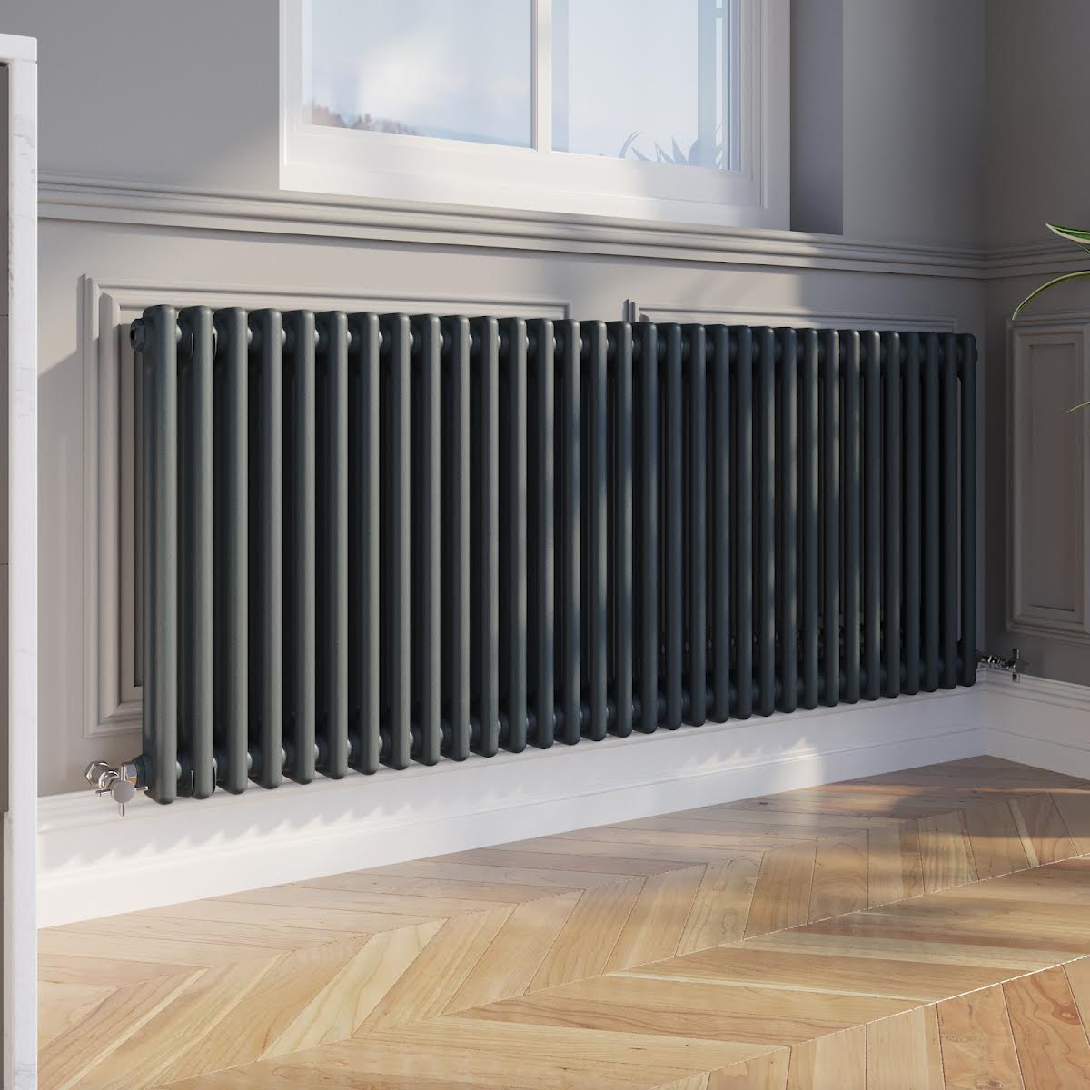 Park Lane Traditional Colosseum Double Bar Column Radiator Anthracite ...