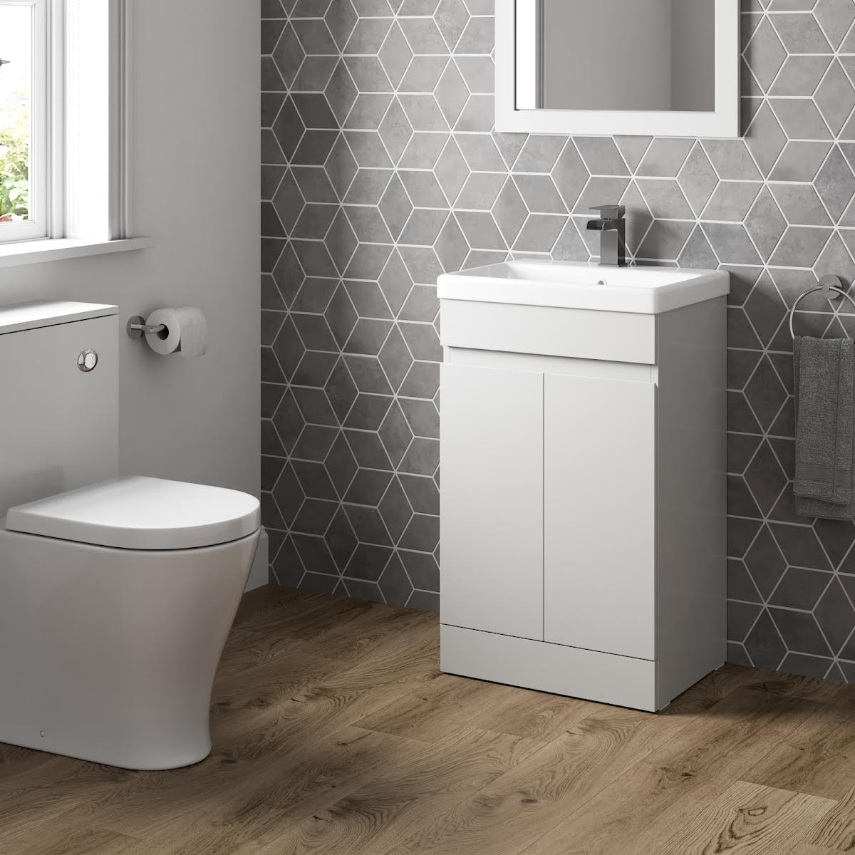 Artis Centro Flat Pack Gloss White Vanity Unit & Basin - 500mm