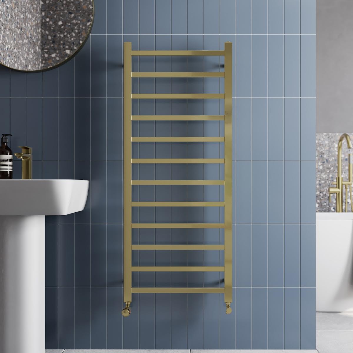 Solaro Square Bar Towel Radiator Brushed Brass - 1200 x 500mm