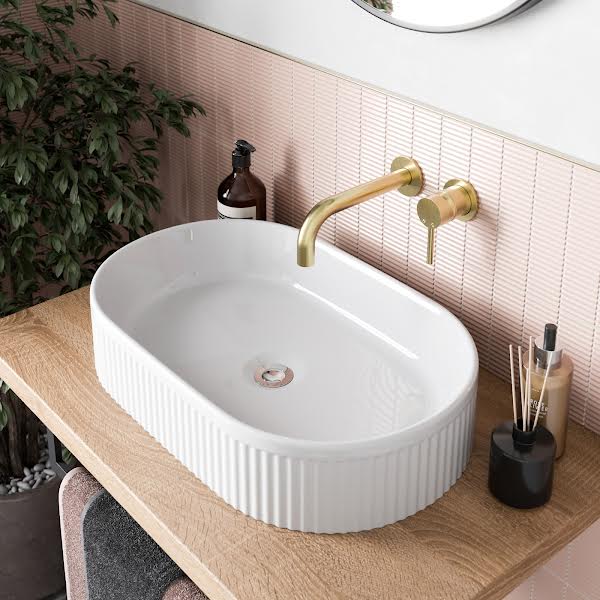 Affine Fluted Countertop Basin Gloss White - 573 x 358mm
