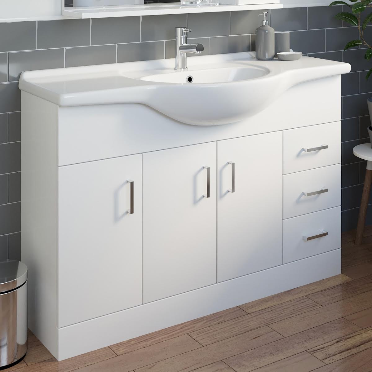 Alpine White Gloss Freestanding Vanity Unit with Basin - 1200mm