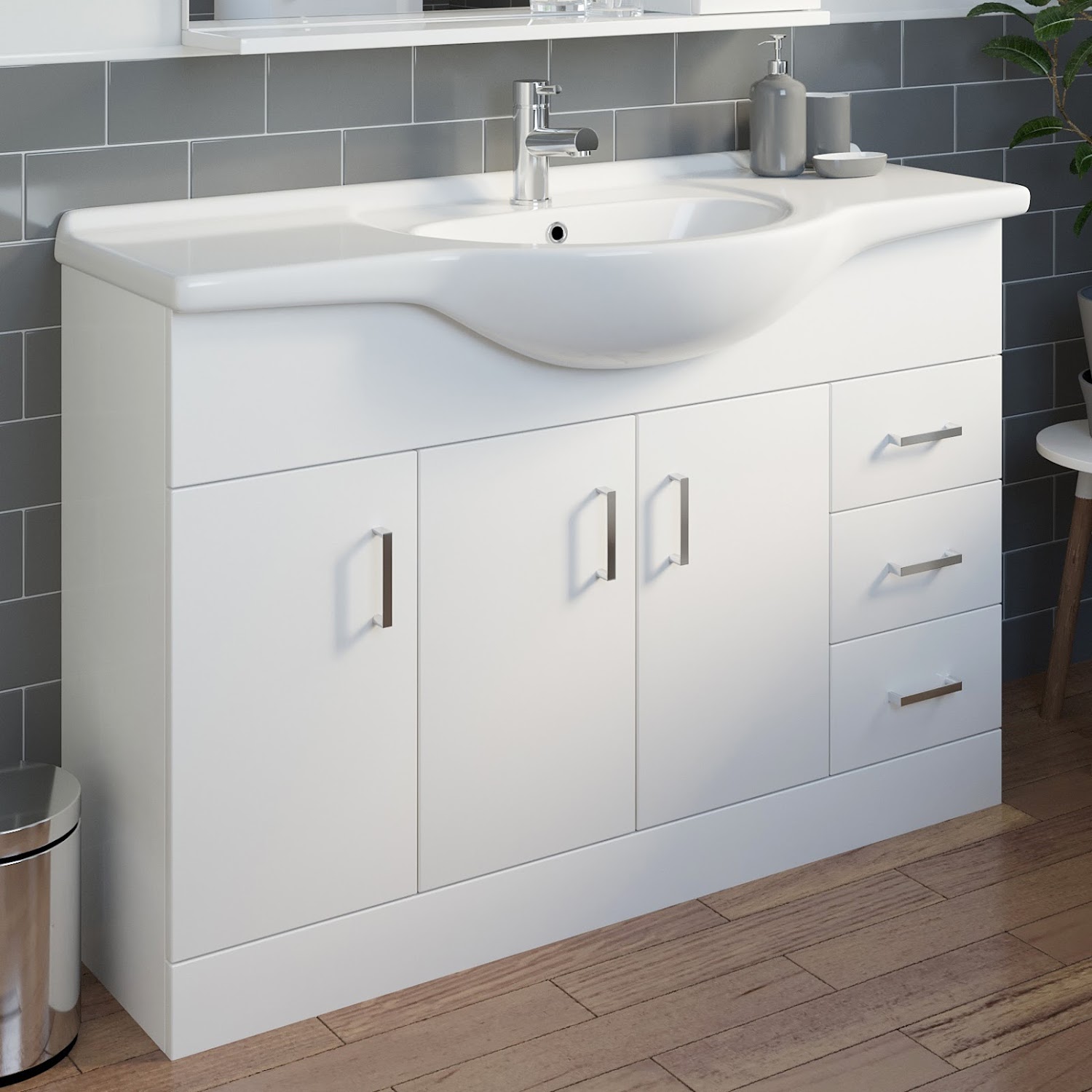 Floorstanding 1200mm Bathroom Vanity Unit & Basin Sink Gloss White Tap ...