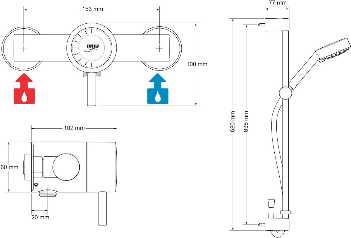 Mira Element Exposed Valve Thermostatic Mixer Shower