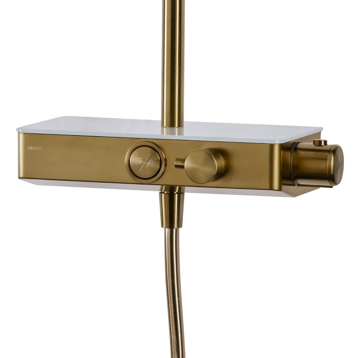 Triton Push Button Dual Head Thermostatic Bar Mixer Shower - Brushed Brass