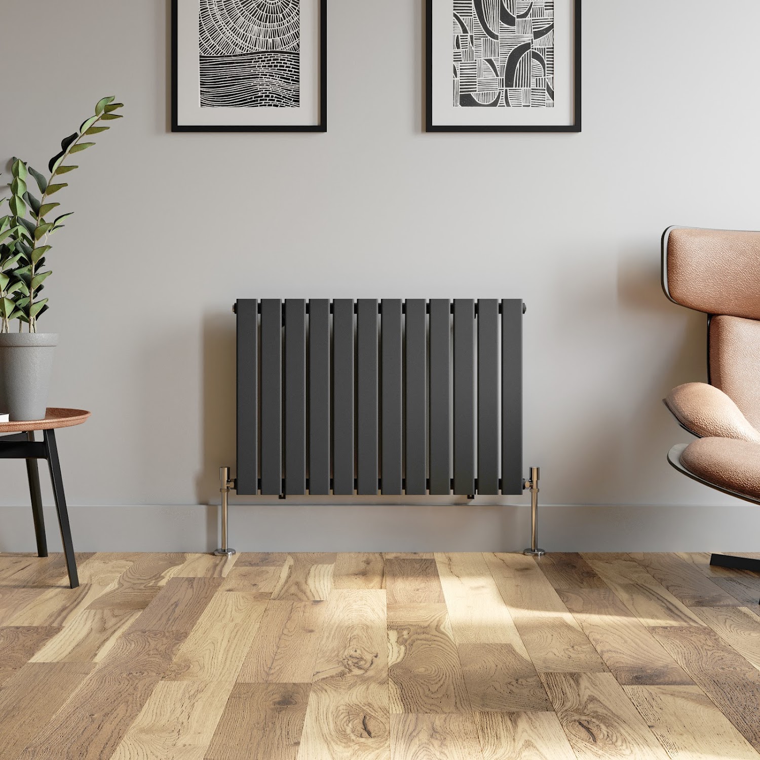 Anthracite Designer Radiator Horizontal Flat Panel Single Panel Rad ...