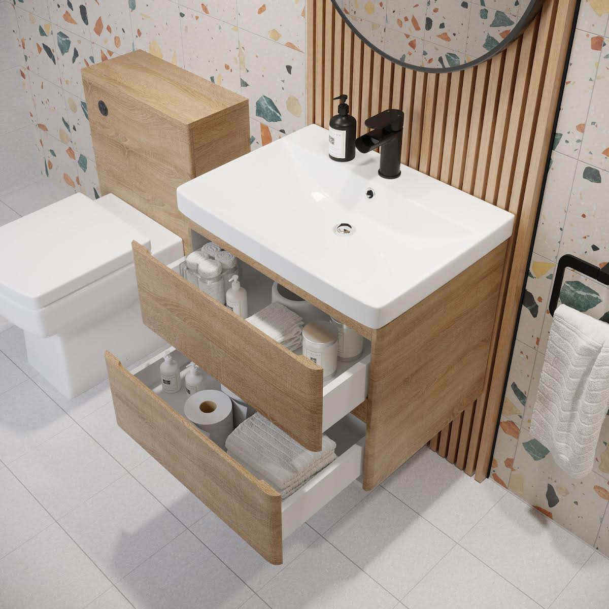 Regis Forma Wood Wall Hung Vanity Unit & Basin - 600mm