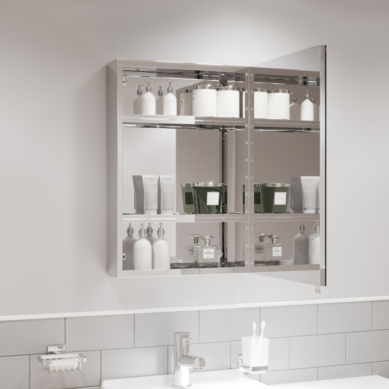 Single Door Bathroom Mirror Cabinet Cupboard Stainless Steel Wall ...