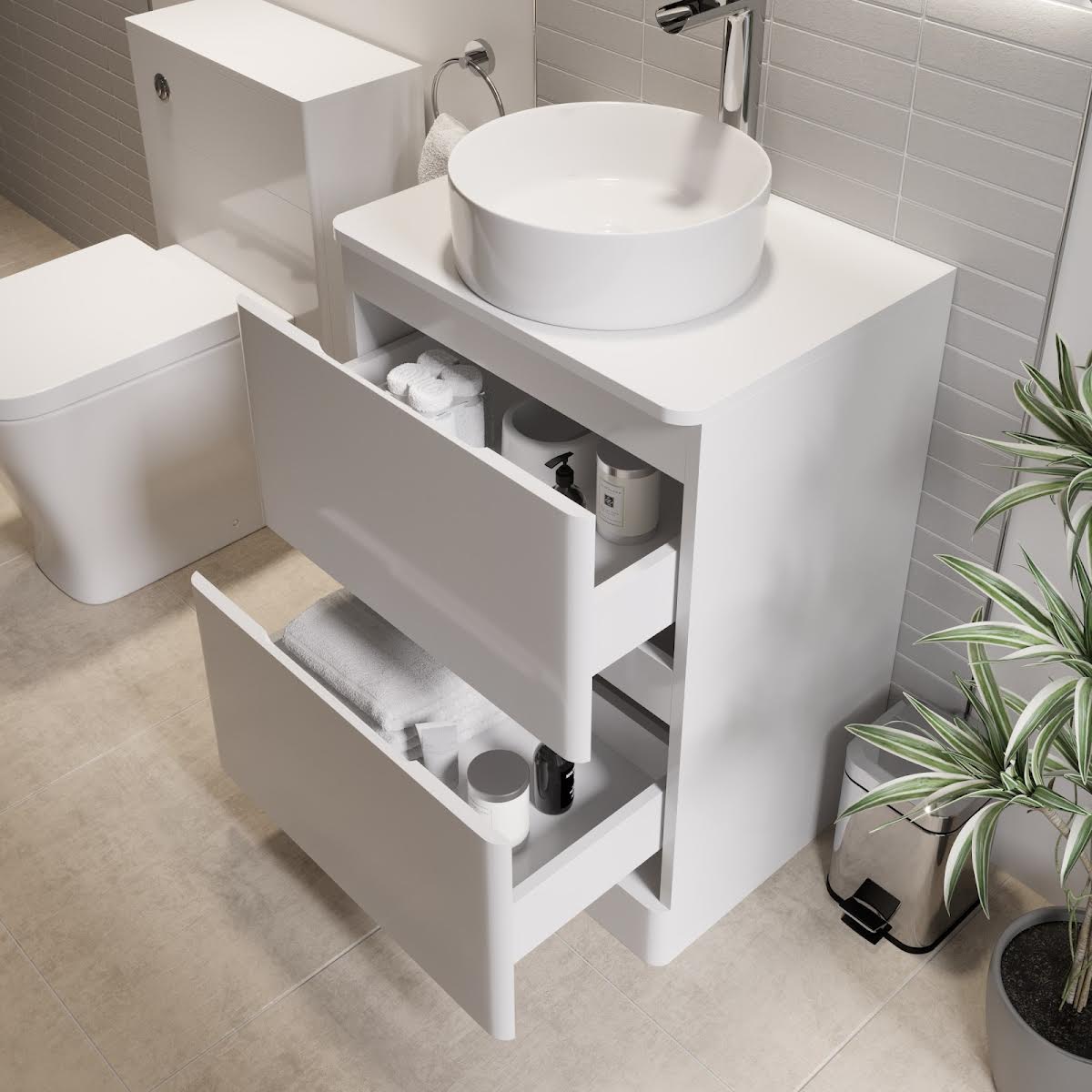 Regis Forma 600mm White Countertop Vanity Unit & Lyon White Basin