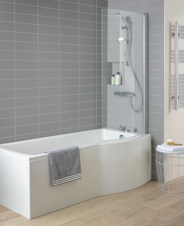 Ideal Standard Tempo Arc P Shaped Shower Bath 1700mm with Screen, Side ...