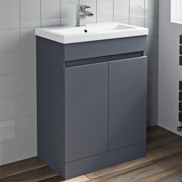 Artis Centro Grey Gloss Free Standing Door Vanity Unit - 600mm