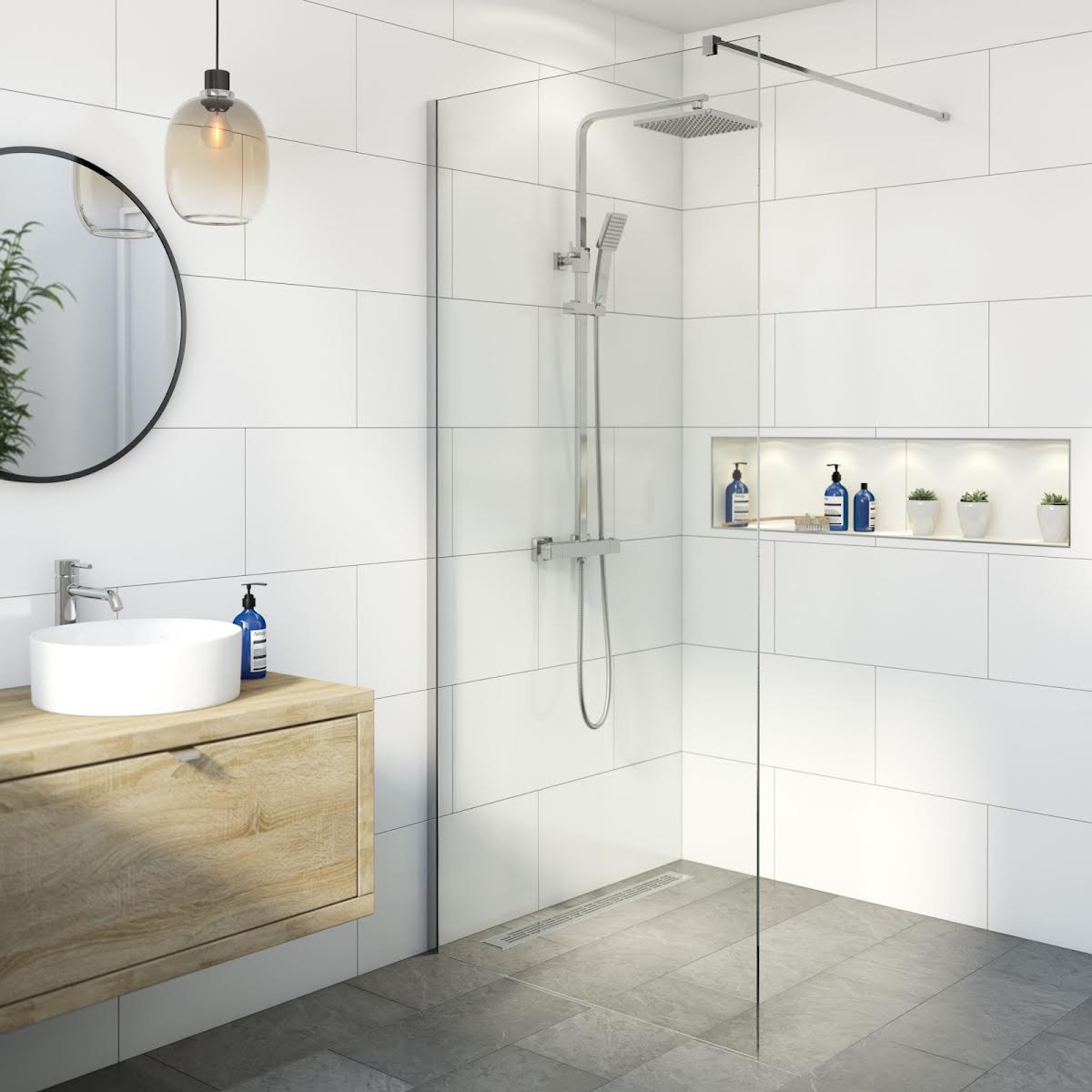 Diamond Wet Room Shower Screen 1200mm - 8mm Chrome