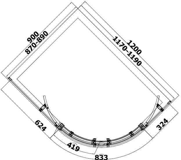 Diamond Frameless Offset Quadrant Shower Enclosure 1200x900mm