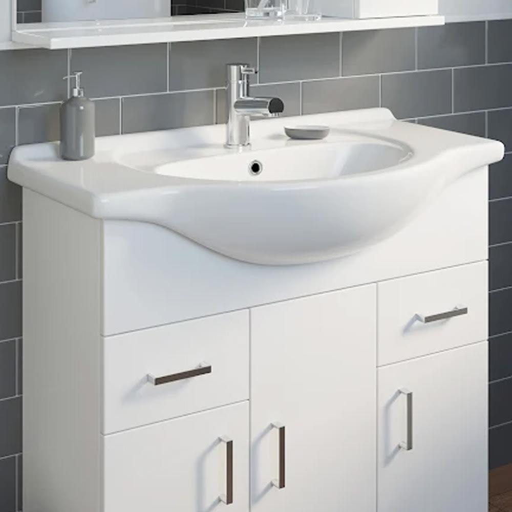 Ceramica White Gloss Semi-Recessed Basin - 850mm