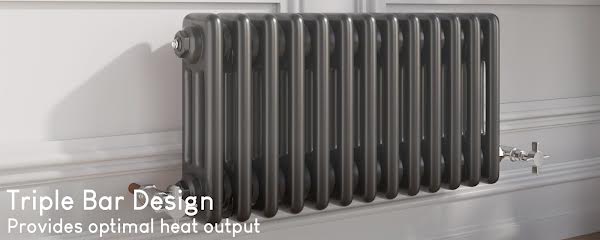 Park Lane Traditional Colosseum Triple Bar Column Radiator Black 300 x ...