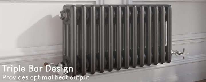Park Lane Traditional Colosseum Triple Bar Column Radiator Black 300 x ...