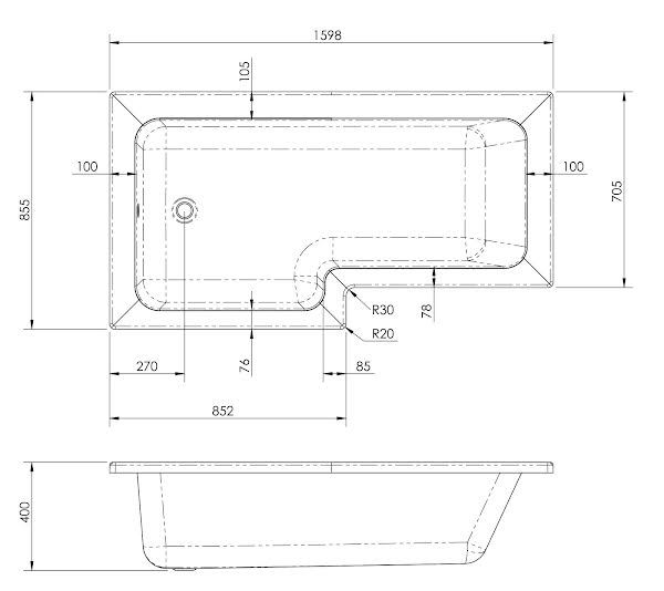 Ceramica L Bath Bundle 1600mm Right Hand - Including Black Grid Shower ...