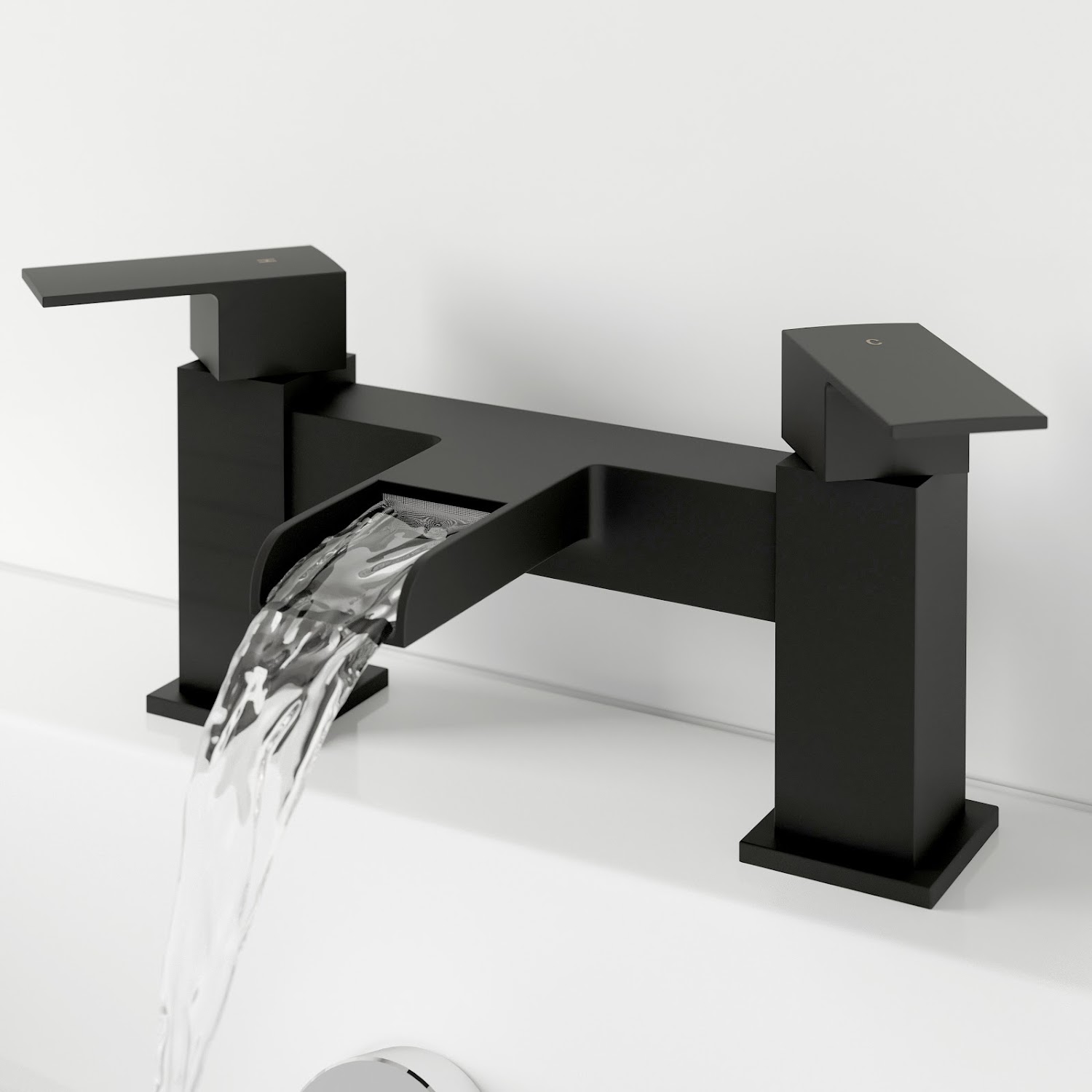 Bathroom Modern Waterfall Black Basin Sink Mono Square Mixer Tap Filler