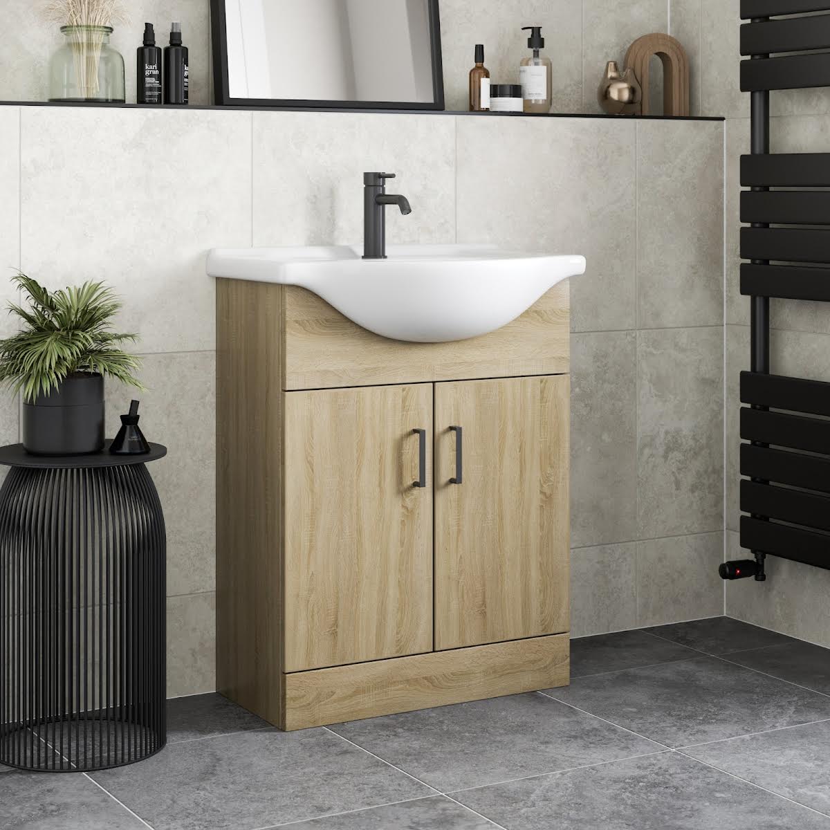 Alpine Oak Wood Freestanding Vanity Unit with Basin - 650mm