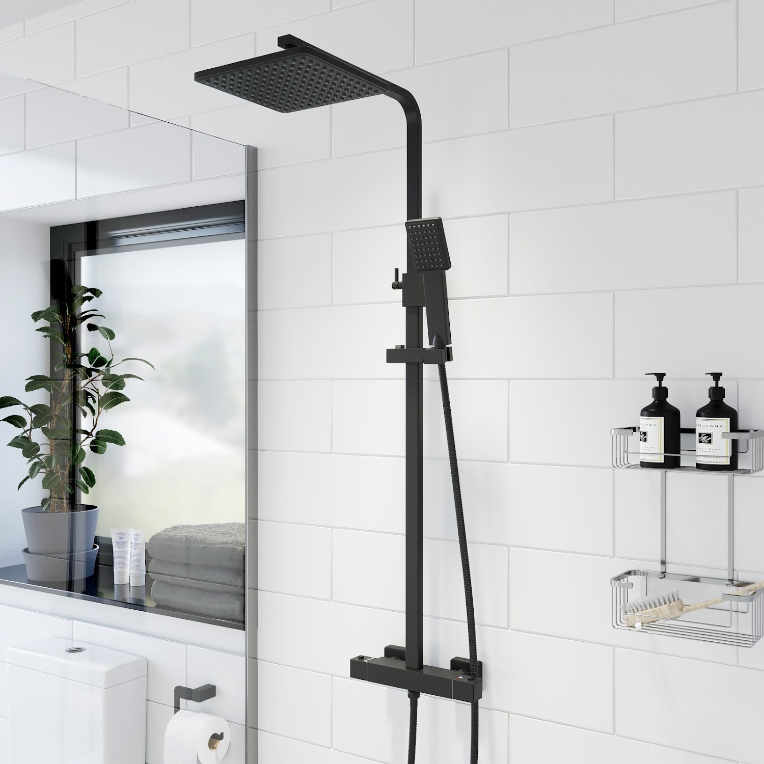 Bathroom Shower Mixer Thermostatic Set Twin Head Round Square Exposed