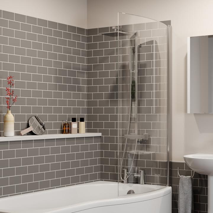 Ceramica P Shaped Bath Bundle 1600 Right - Inc. Shower Screen and Front ...