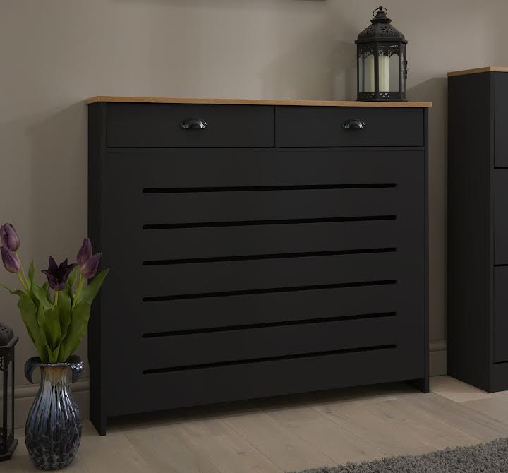 Vale Designs Black Radiator Cover - Medium with Drawers 1115mm