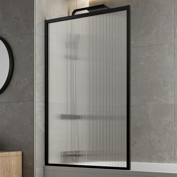 Luxura Square Framed Fluted Bath Shower Screen 800mm - 6mm Black