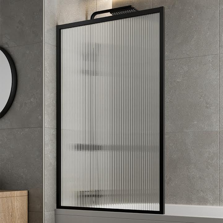 Luxura Square Framed Fluted Bath Shower Screen 800mm - 6mm Black