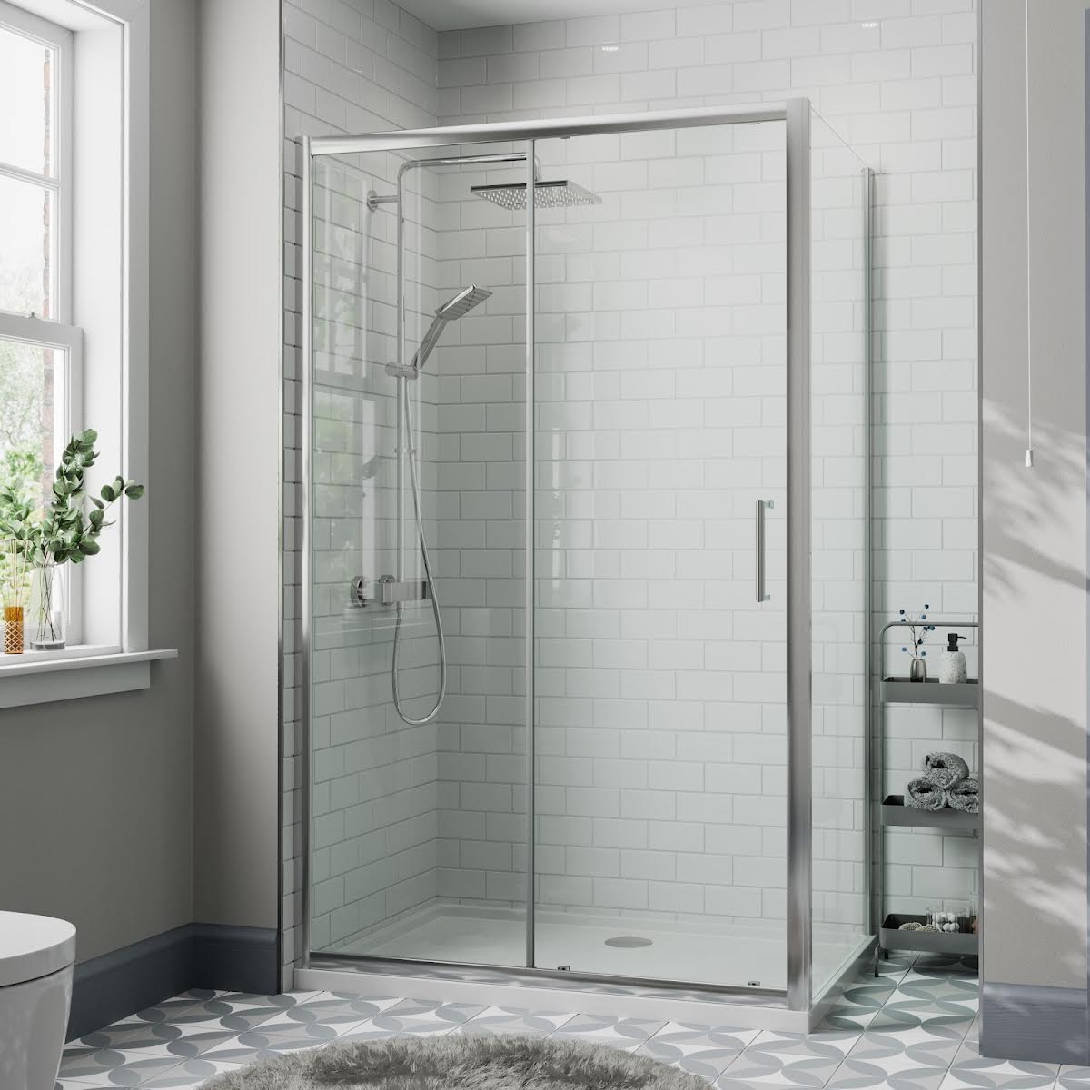 Diamond Sliding Shower Enclosure 1200 x 800mm with Non Slip Tray and ...