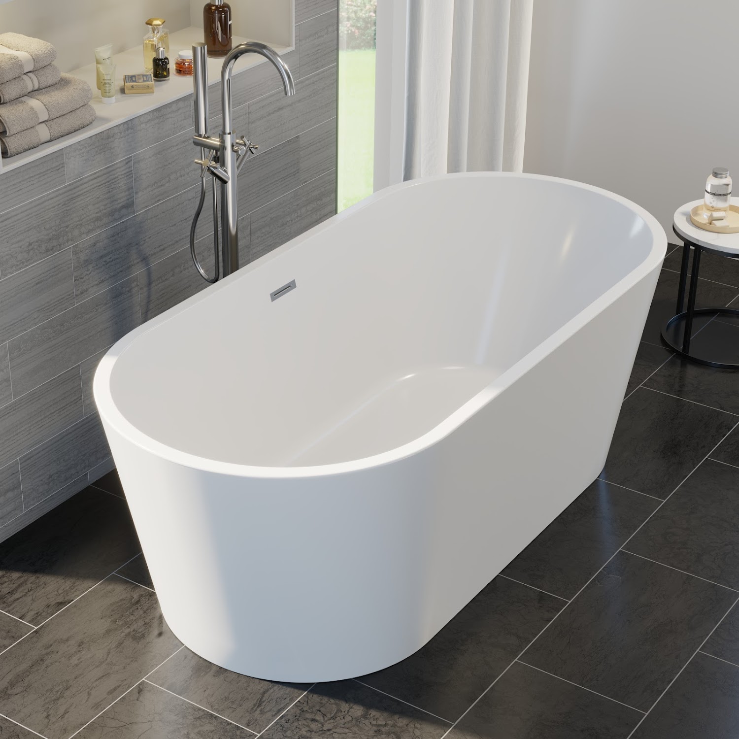 Modern Freestanding Bath 1700 Built In Waste Overflow Double Ended ...