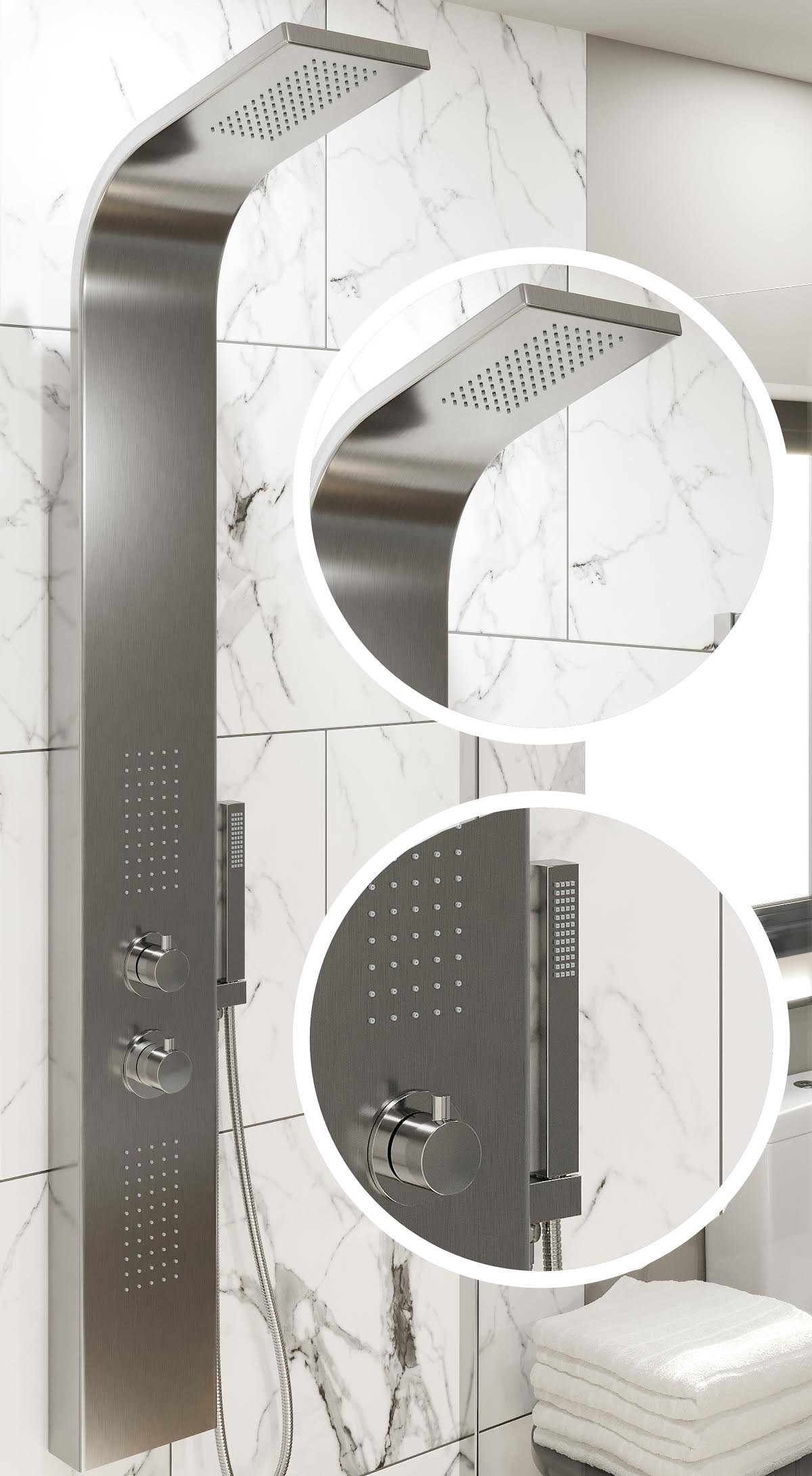 Merano Thermostatic Shower Tower Panel with Handset and 2 Large B