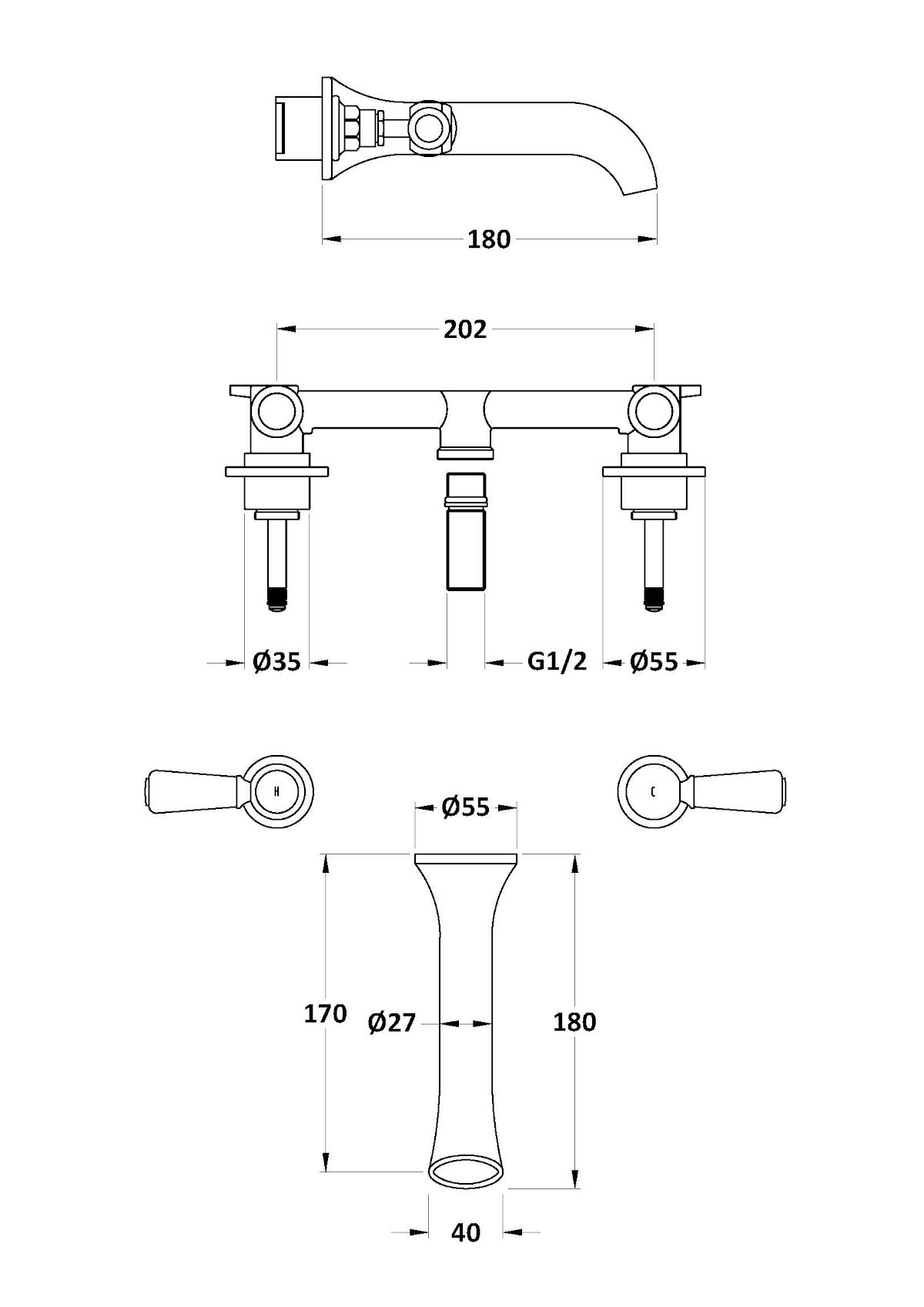 Hudson Reed Topaz Chrome Wall Mounted Basin Mixer
