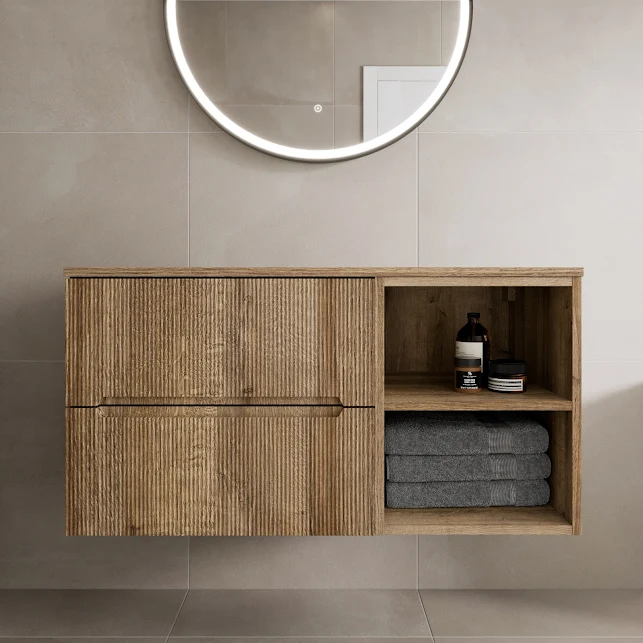 Vitusso Fluted Wood Wall Hung Bathroom Vanity Unit without Basin 1000mm ...