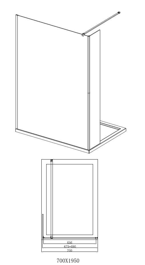 Diamond Wet Room Shower Screen 700mm - Swivel Return Black