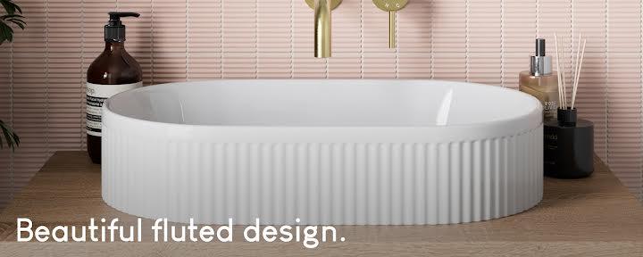 Affine Fluted Countertop Basin Gloss White - 573 x 358mm