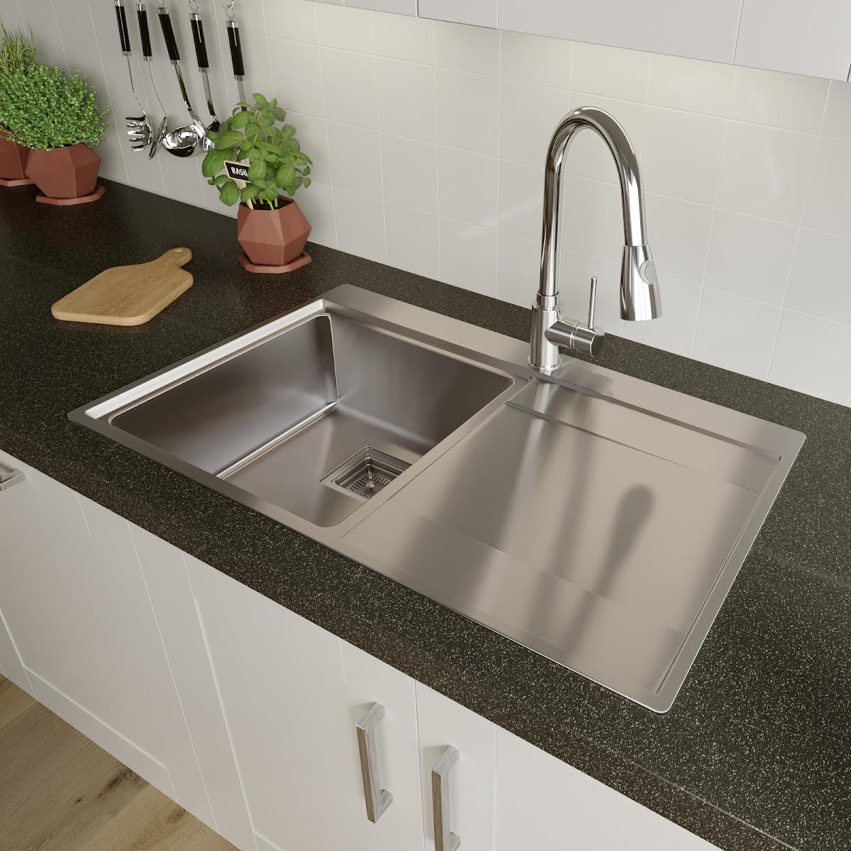 Sauber Inset Single Bowl Stainless Steel Kitchen Sink Square