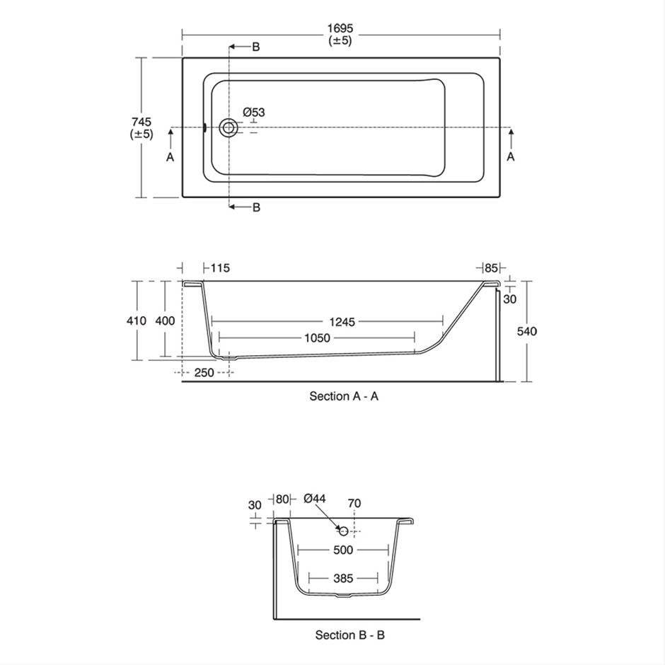 Ideal Standard Tempo Cube Single Ended Bath 1700 x 750mm E258201