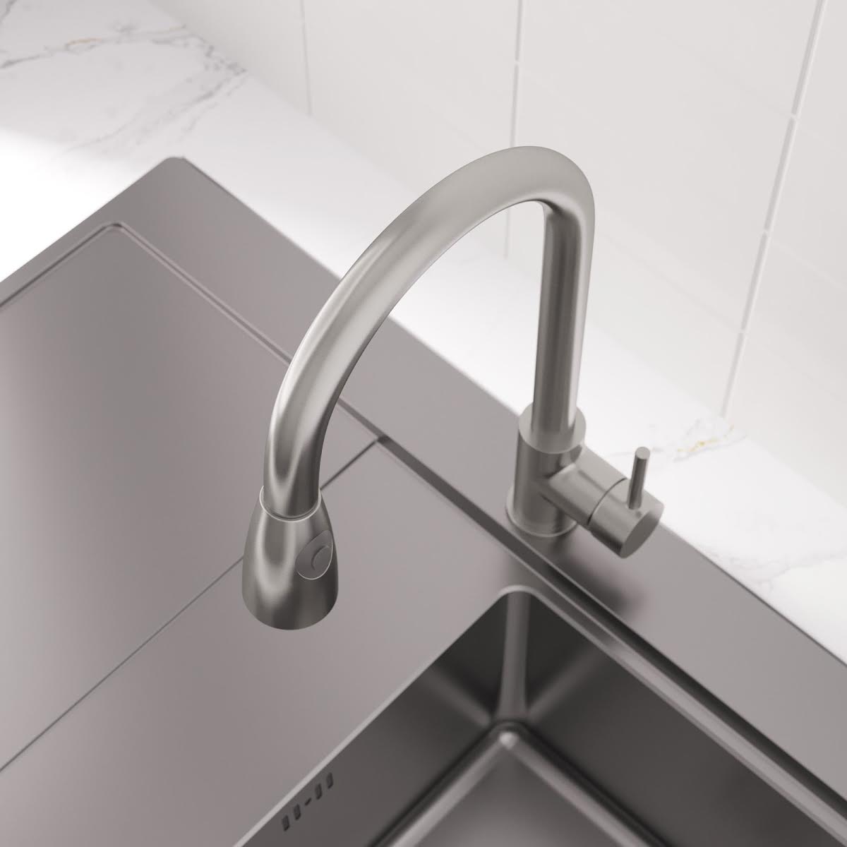 Sauber Baden Pull Out Kitchen Tap - Single Lever Brushed