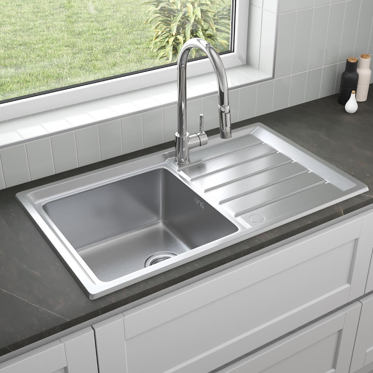 Sauber Inset Single Bowl Stainless Steel Kitchen Sink Square