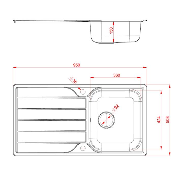 Rangemaster Michigan Single Bowl Stainless Steel Sink 950x508