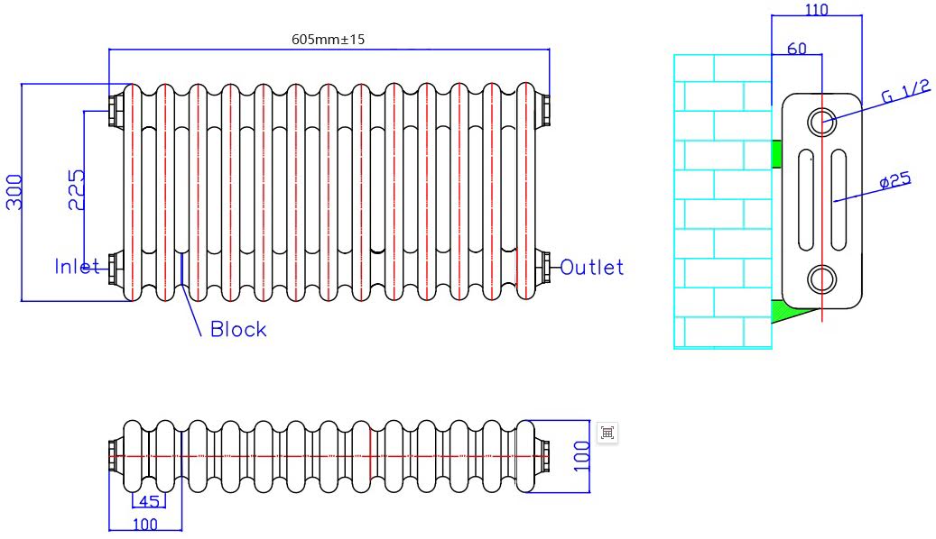 Park Lane Traditional Colosseum Triple Bar Column Radiator Black 300 x ...