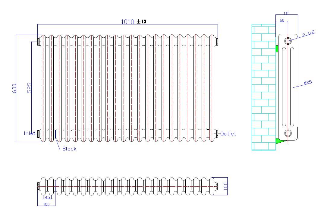 Park Lane Traditional Colosseum Triple Bar Column Radiator White 600 x ...