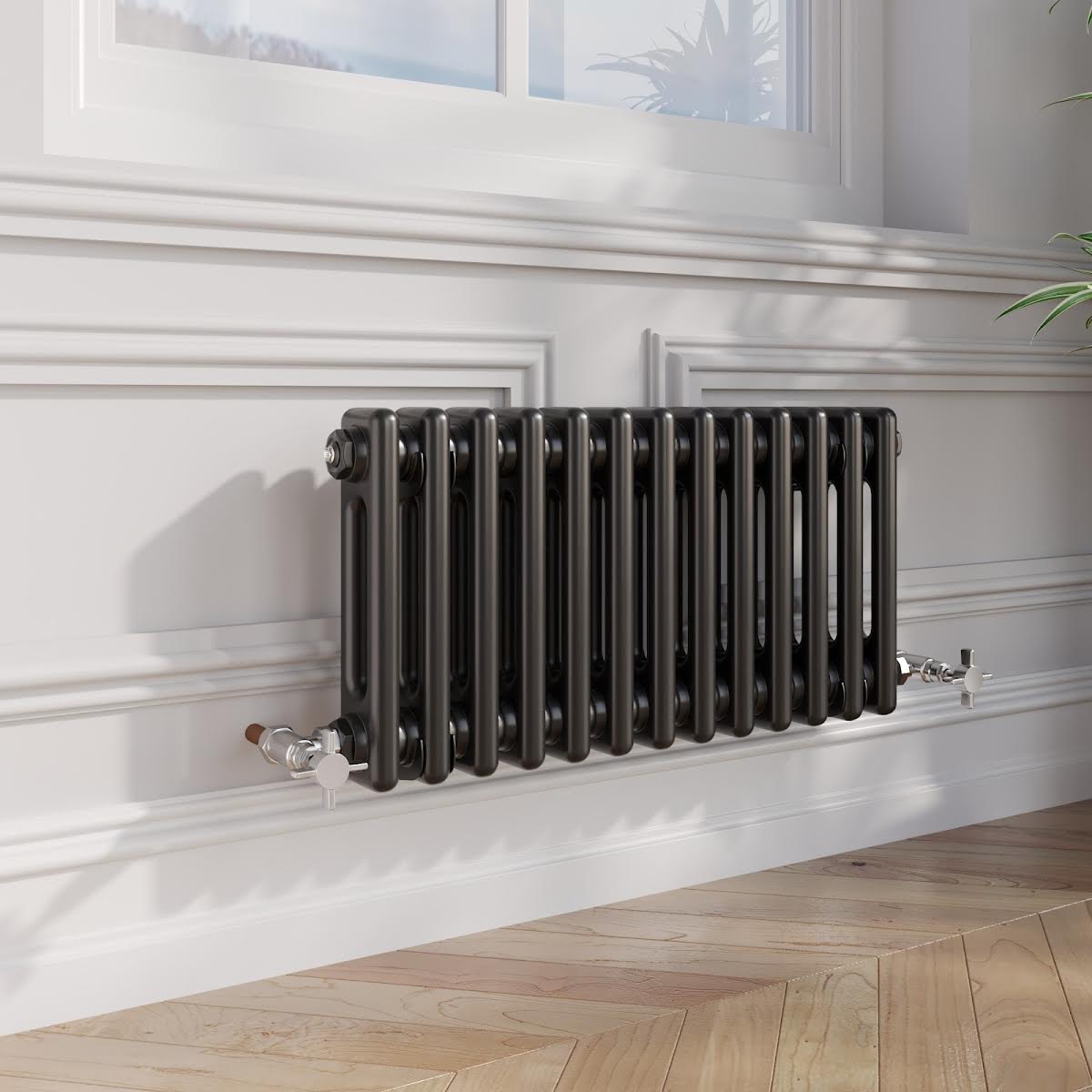 Park Lane Traditional Colosseum Double Bar Column Radiator Black 300 x ...