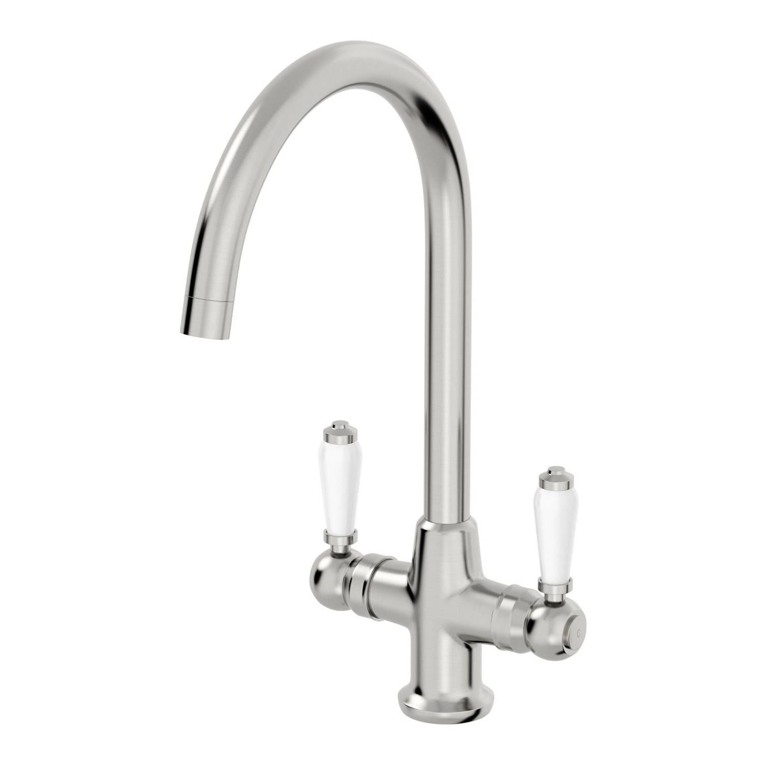 Traditional Mono Kitchen Sink Mixer Tap Twin Ceramic Lever Brushed ...