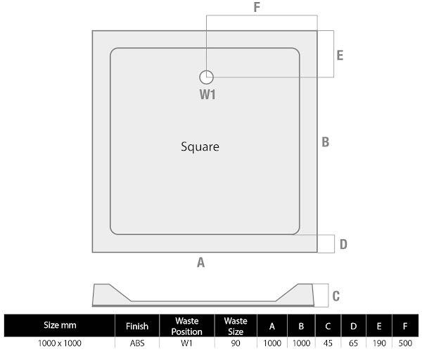 Hydrolux Low Profile 1000 x 1000mm Square Shower Tray