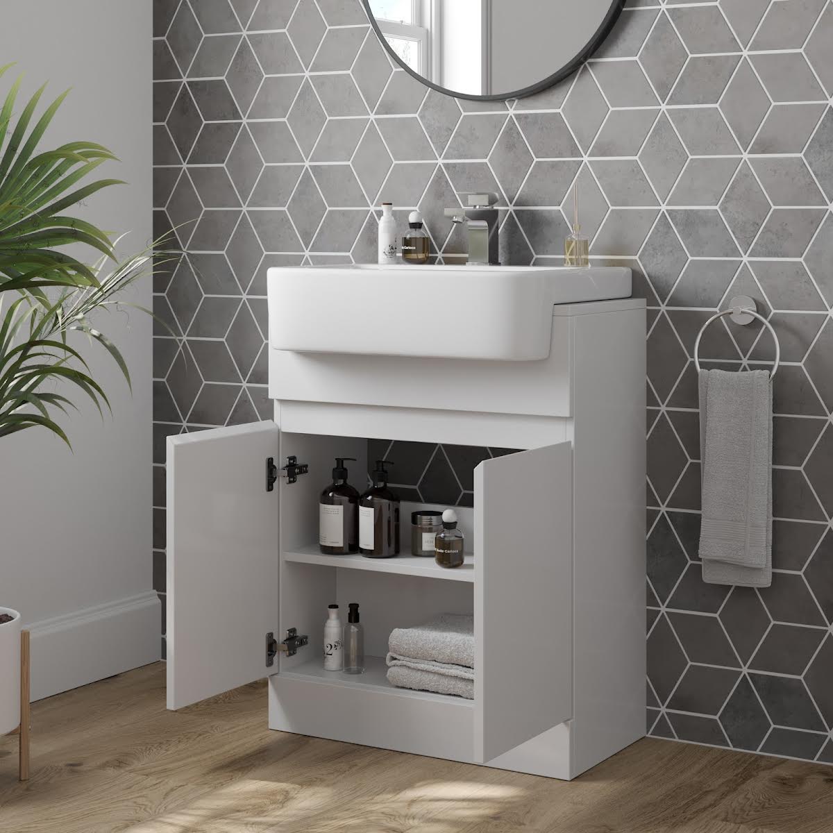 Artis Luna White Gloss Freestanding Vanity Unit with Basin 620mm