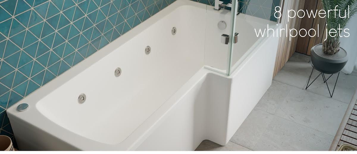Vitura L Shape Whirlpool Bath with 8 Jets - 1700 x 850mm Right Hand