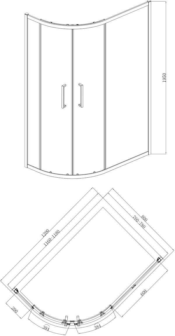 Diamond Offset Quadrant Shower Enclosure 1200 x 800mm with Raised Tray ...