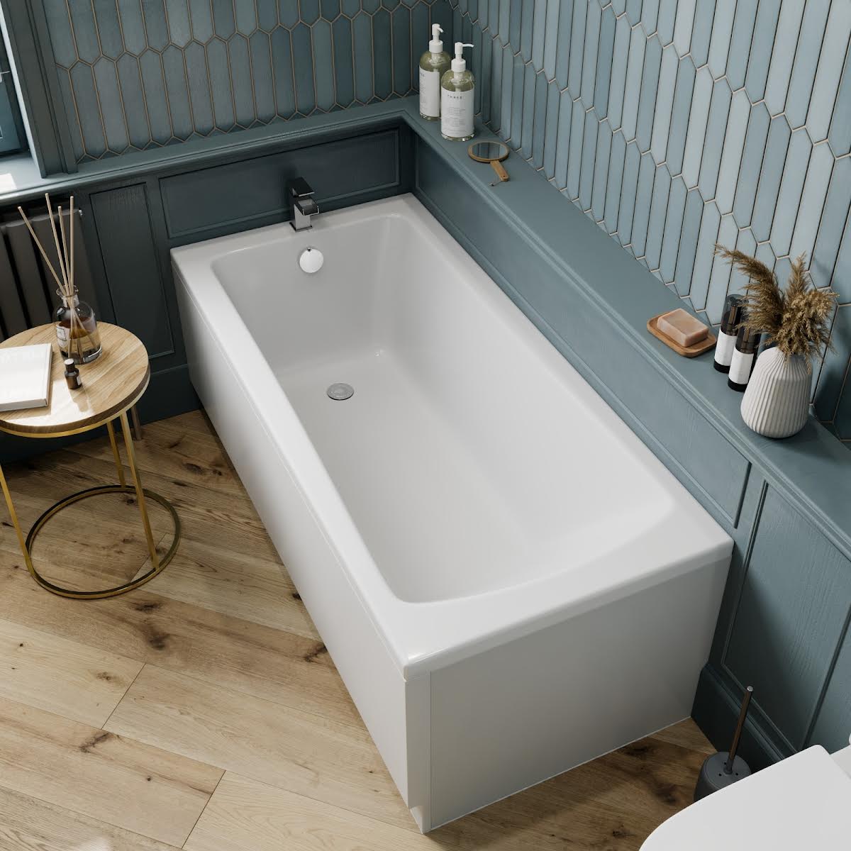 Affine Single Ended Wide Square Bath with Side and End Panel 1500 x 700mm