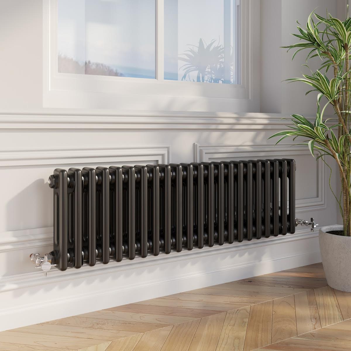 Park Lane Traditional Colosseum Double Bar Column Radiator Black - 300 ...