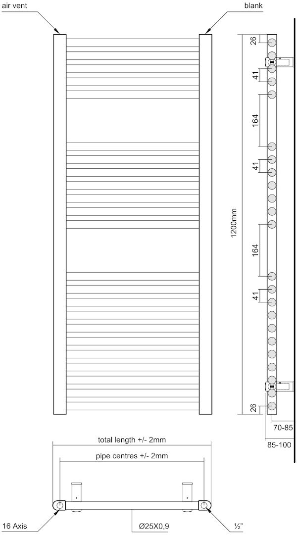 Towelrads Pisa Towel Radiator Black - 1200 x 400mm